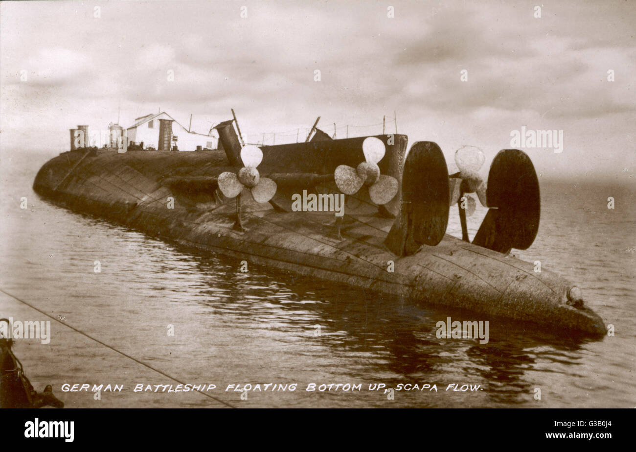 A German battleship floats bottom-up after scuttling at Scapa Flow ...