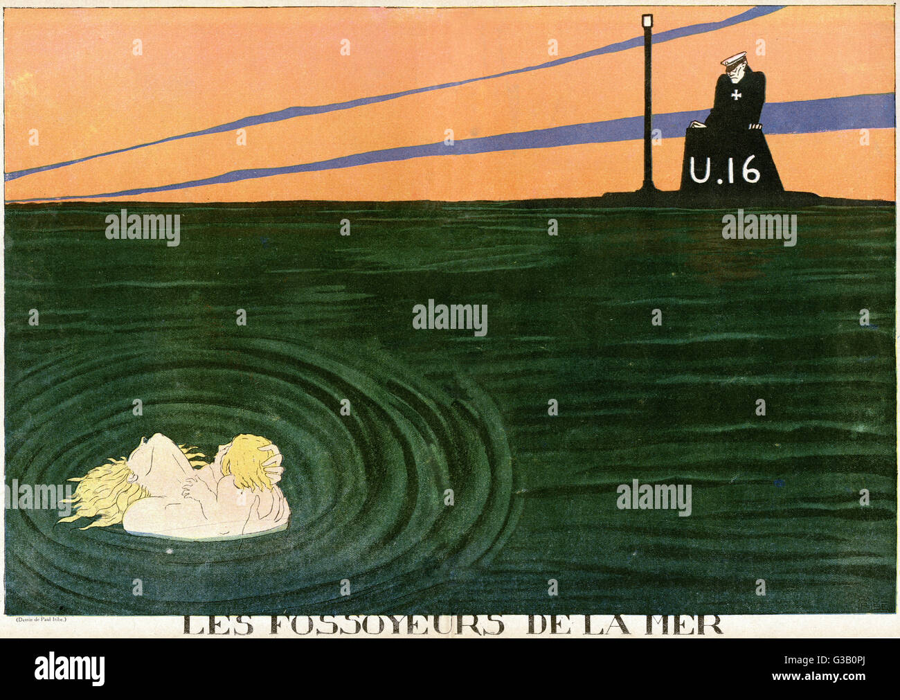 Cartoon, German U-Boats, gravediggers of the ocean, WW1 Stock Photo - Alamy