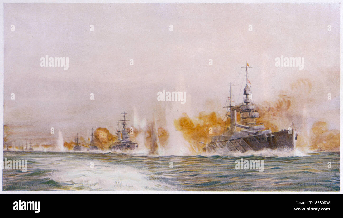WW1 - HMS Lion Leads the Battlecruisers - Battle of Jutland Stock Photo ...