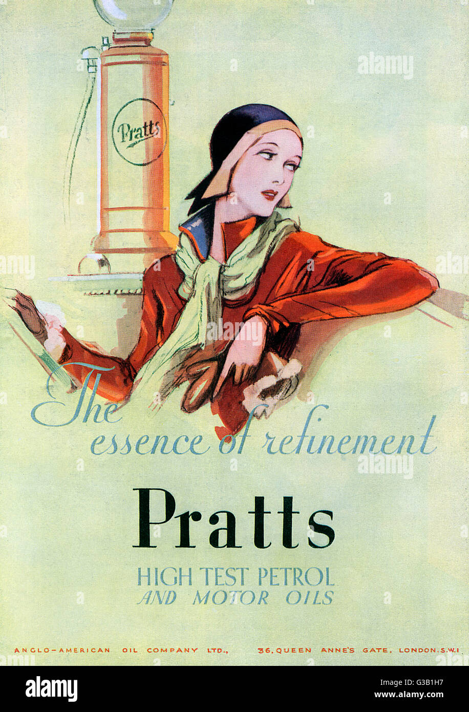 Advert for Pratt's petrol 1930 Stock Photo - Alamy