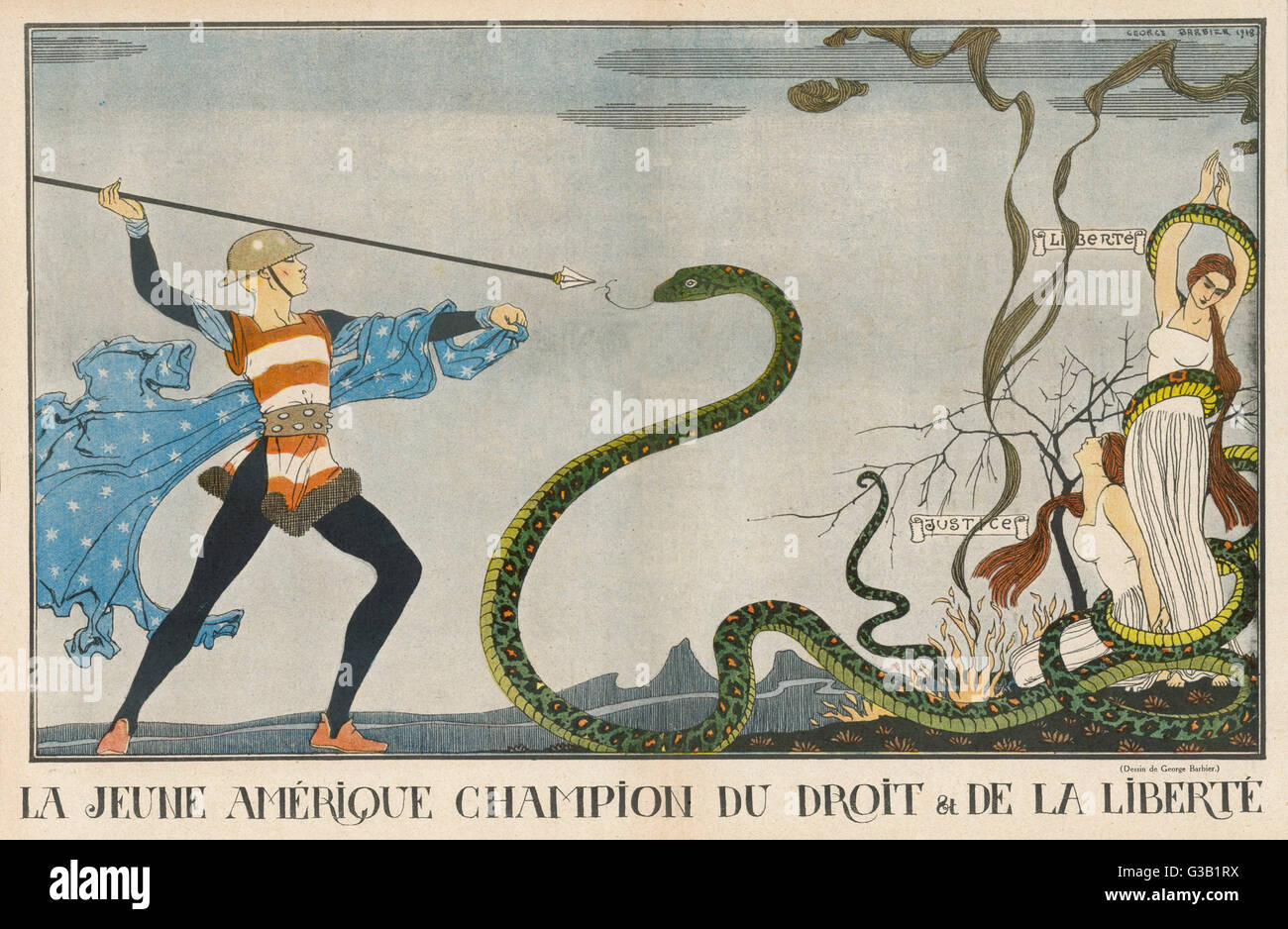 Cartoon, American champion, Justice and Liberty, WW1 Stock Photo - Alamy