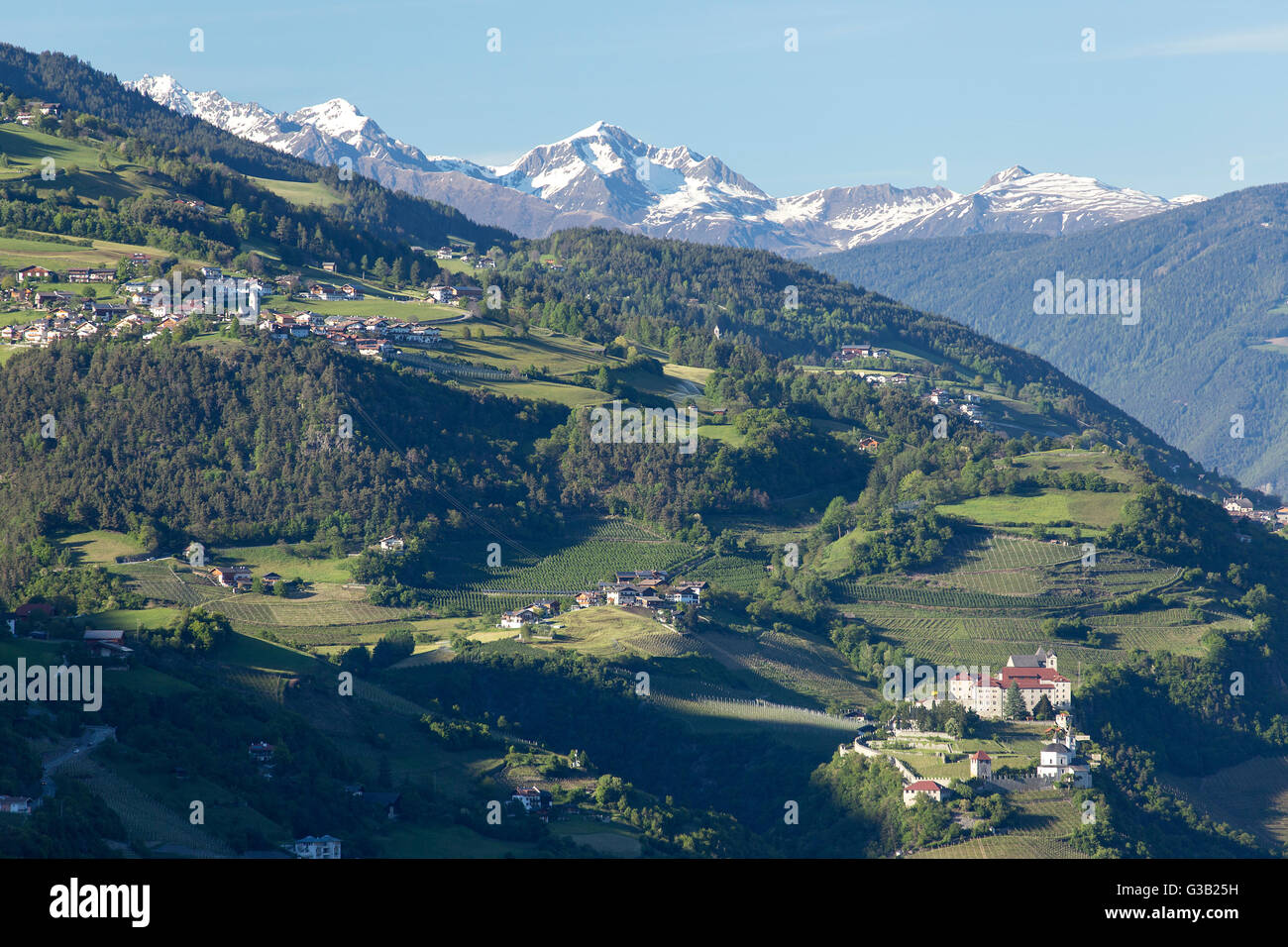 Brenner Pass through the Alps Italian side at Barbiano with snow on ...