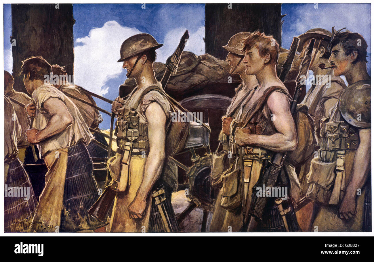 Scottish soldiers return from combat in 1916. Date: July 1916 Stock ...