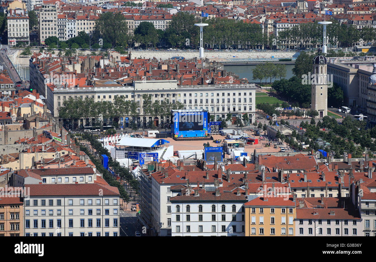 General view of the fan zone in Place Bellecour, Lyon, from the ...