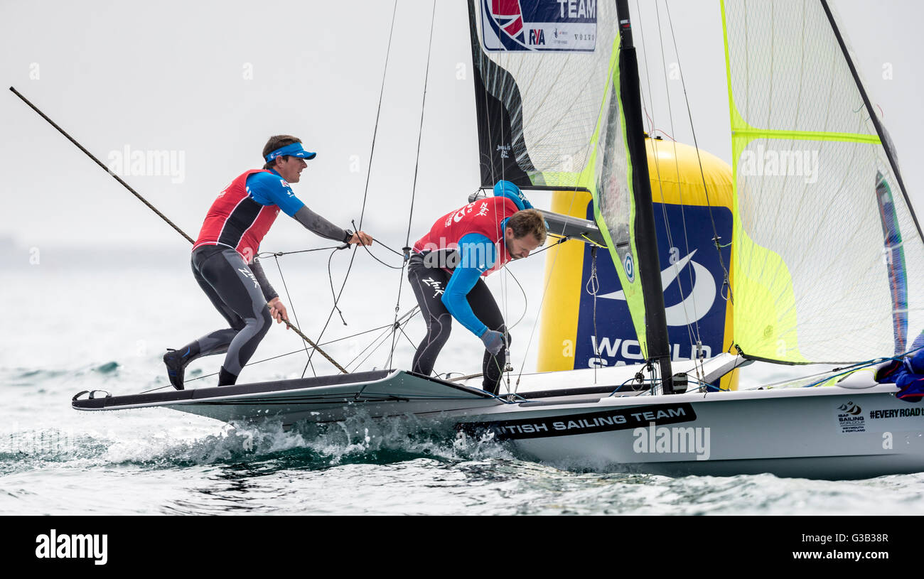 Team GBR Olympic sailors Dylan Fletcher (blue cap) and team-mate Alain ...