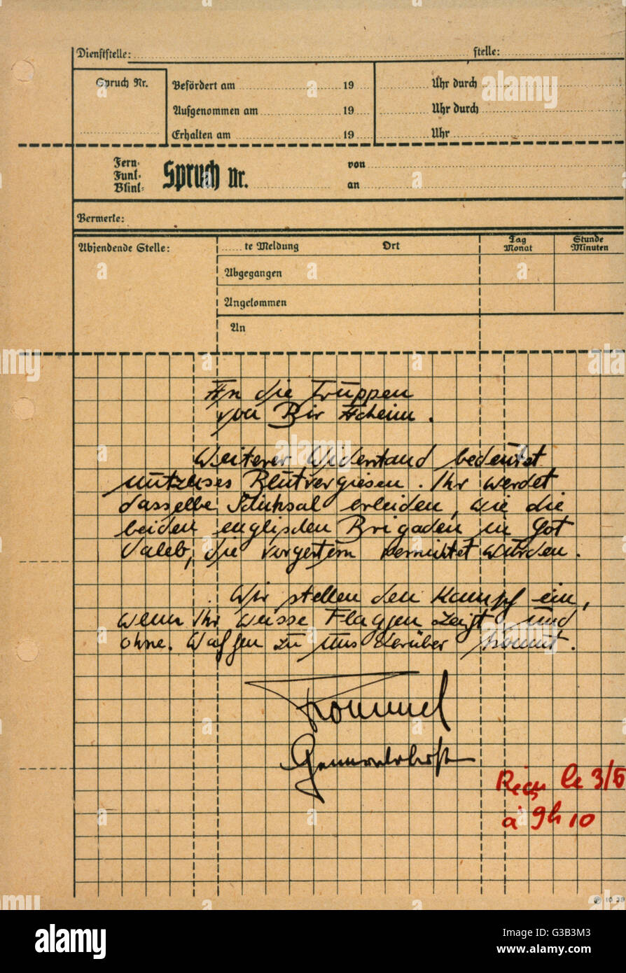 ROMMEL LETTER, BIR HAKIM Stock Photo - Alamy