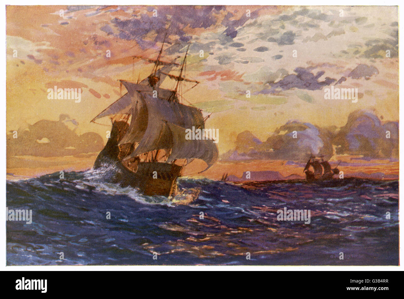 Vasco da Gama's ships off the coast of Africa on their way to the ...