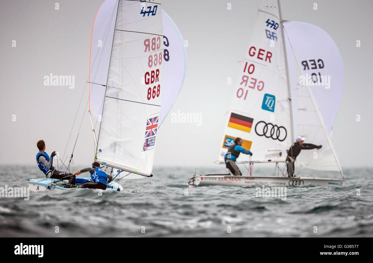 Team GBR Olympic sailors Luke Patience (second leg) and Chris Grube ...