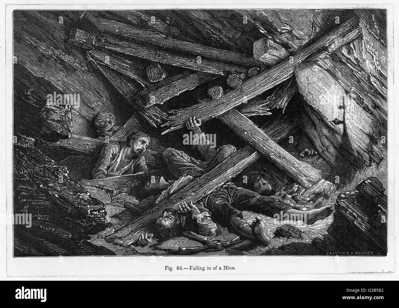 A fall-in in a coal mine, leaving the miners trapped. Date: 1869 Stock ...
