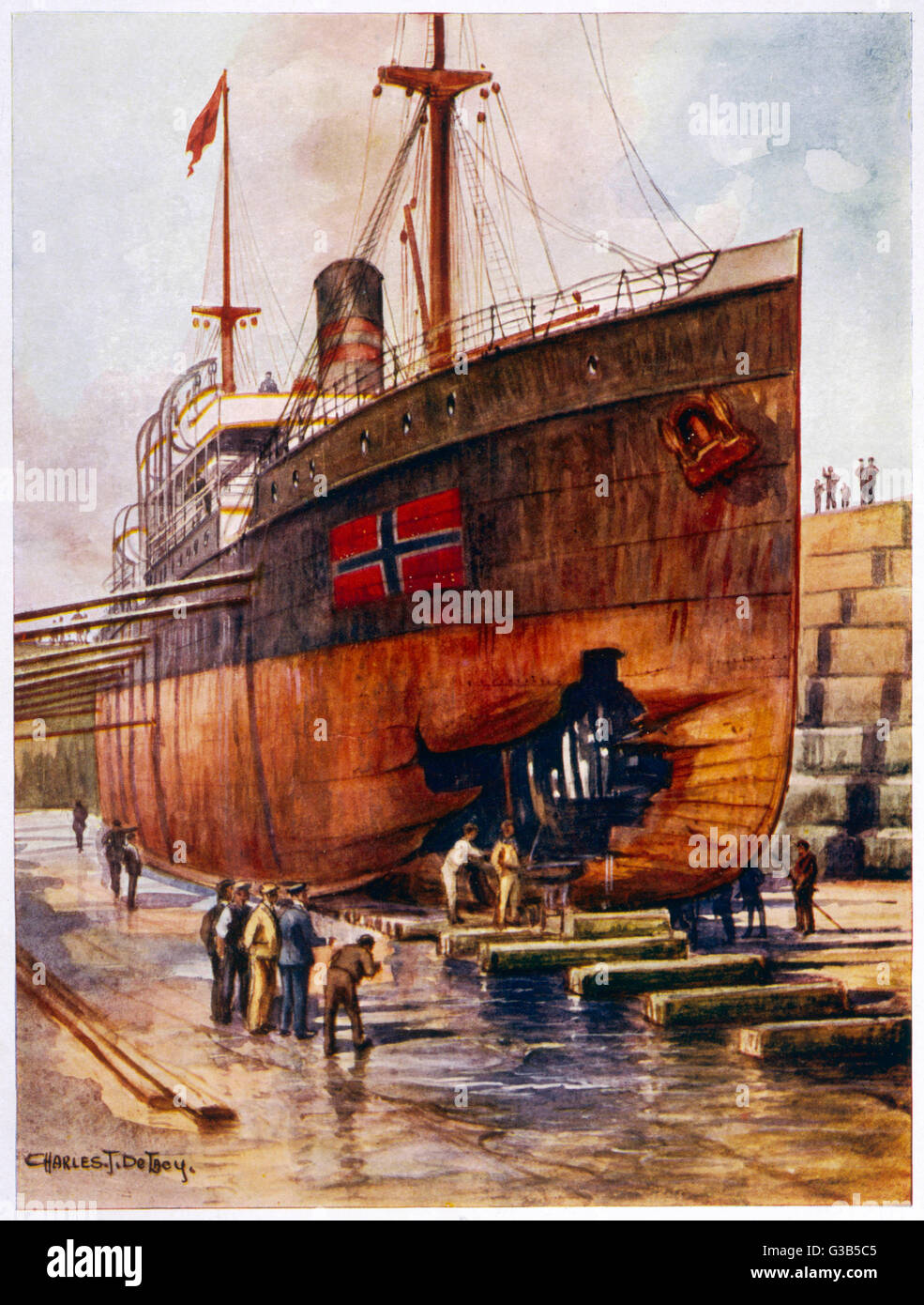 TORPEDOED SHIP IN DOCK Stock Photo - Alamy