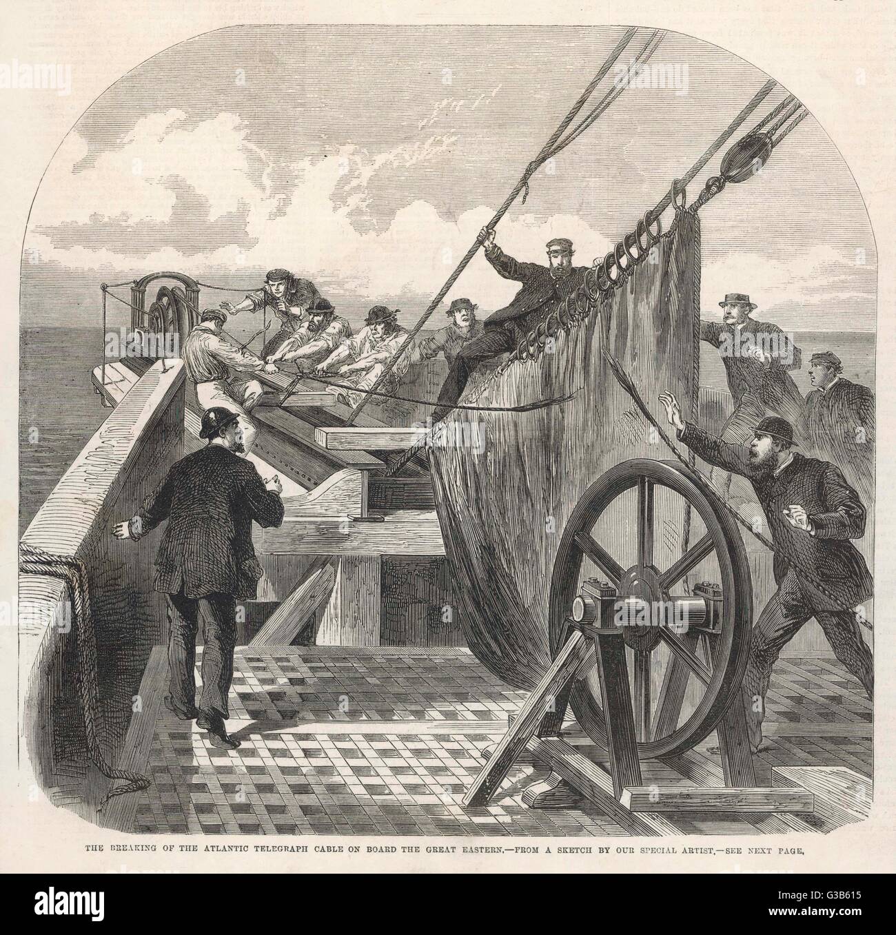 Great Eastern, breaking the Atlantic telegraph cable 1865 Stock Photo ...