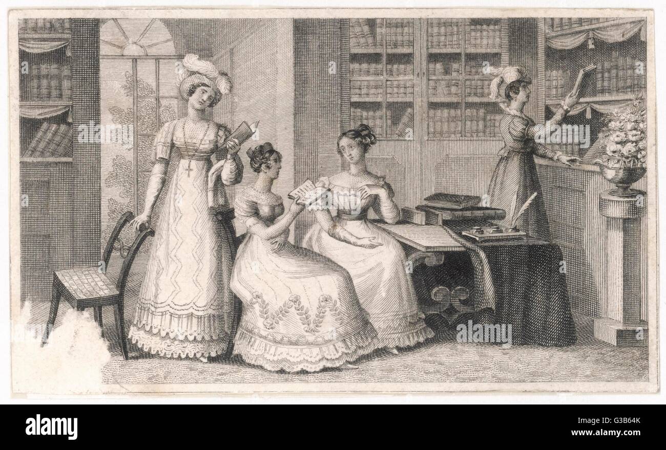 Ladies in a library Date: circa 1825 Stock Photo - Alamy