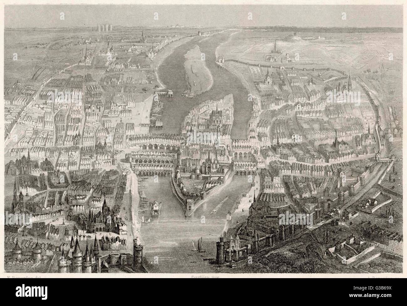 Medieval Paris: aerial view Date: 11th century Stock Photo - Alamy