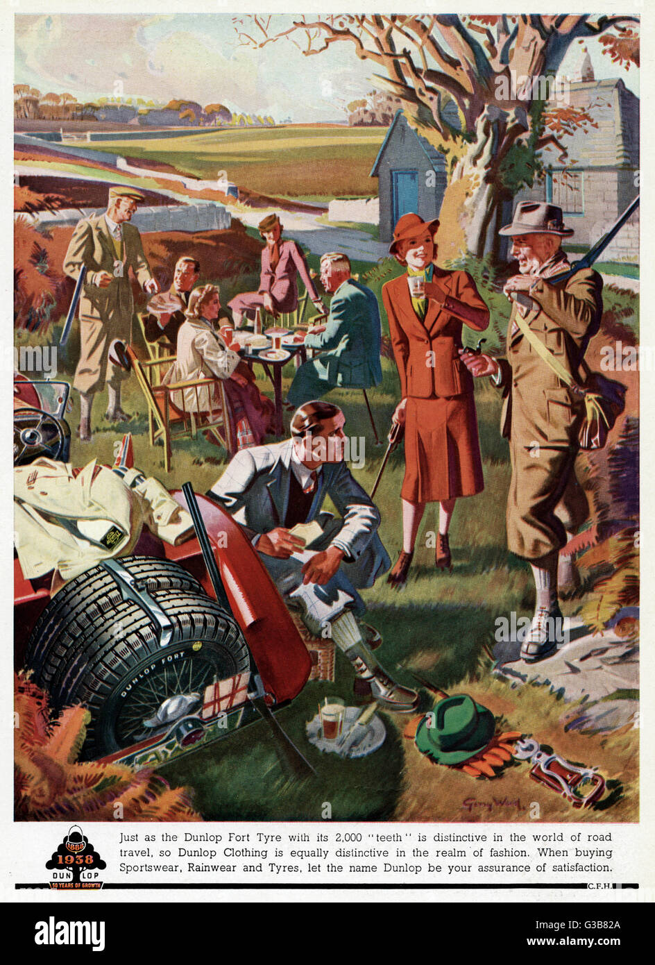 A well dressed shooting party, in tweeds, plus-fours and trilbies, stop ...