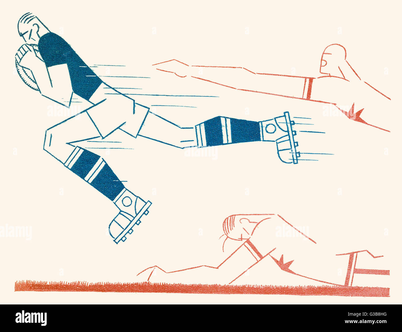 A dynamic rugby player surges forward. Date: 1928 Stock Photo - Alamy