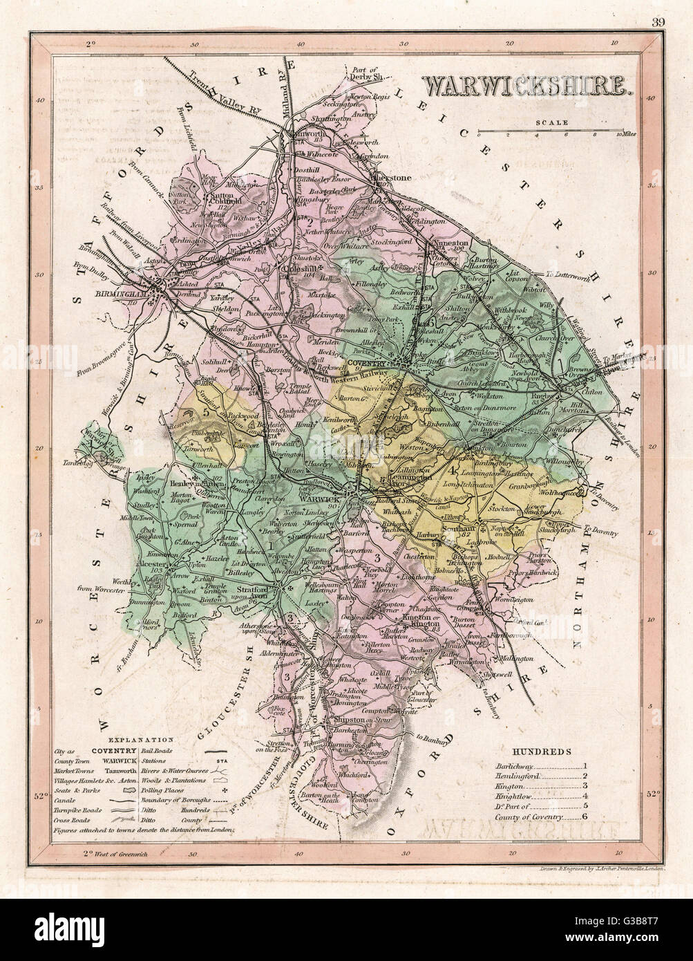 Map - Warwickshire circa 1857 Stock Photo - Alamy