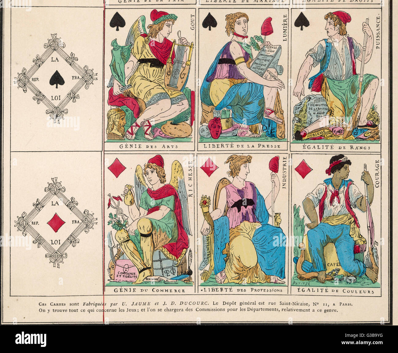 Playing cards from diamonds and spades suits from the French Revolution ...