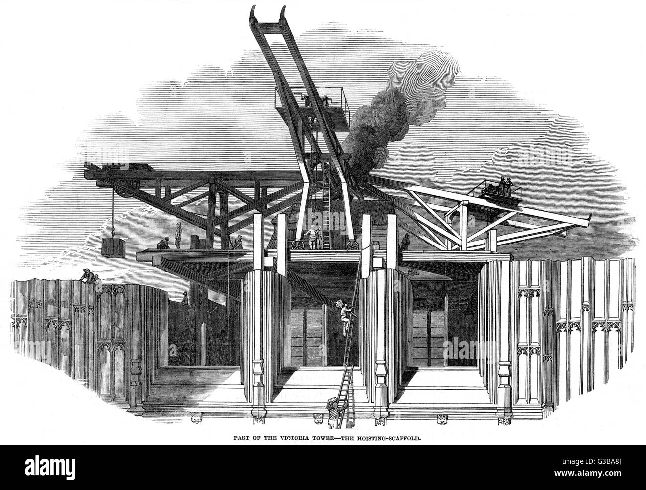Construction of Victoria Tower 1850 Stock Photo - Alamy