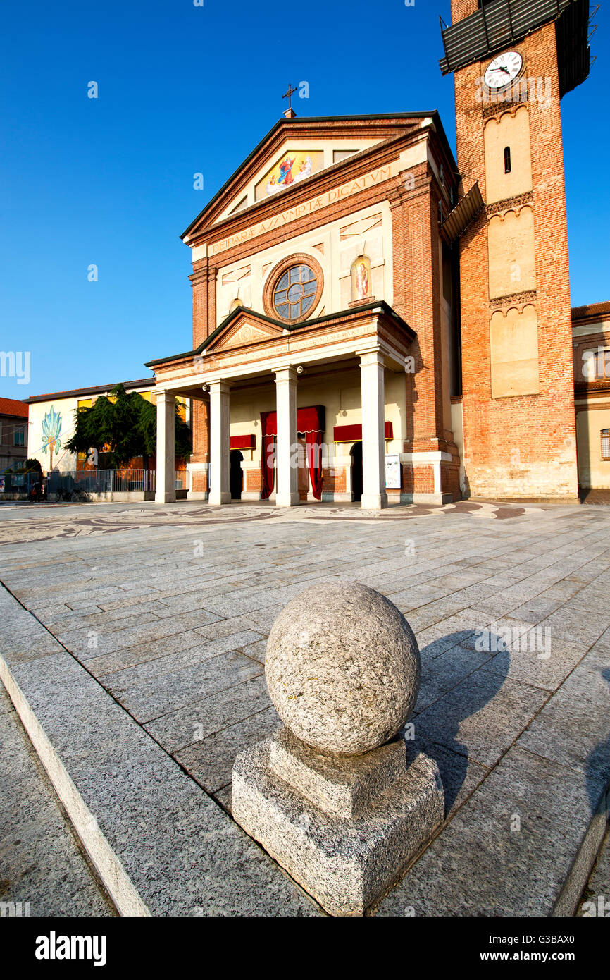 in the parabiago old church closed brick tower sidewalk italy lombardy ...