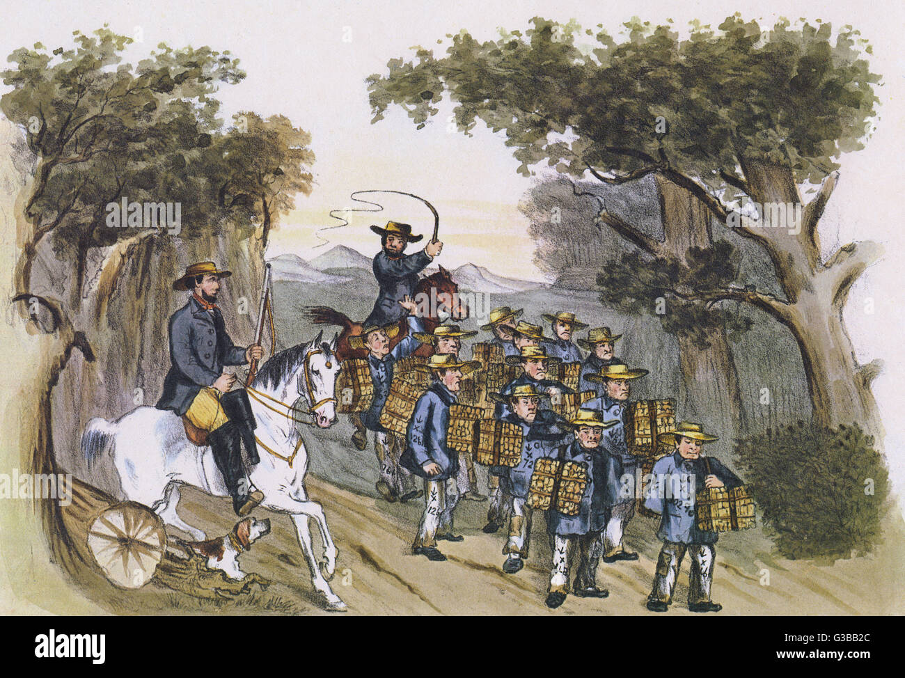 Convicts in Tasmania made to carry heavy loads Stock Photo - Alamy