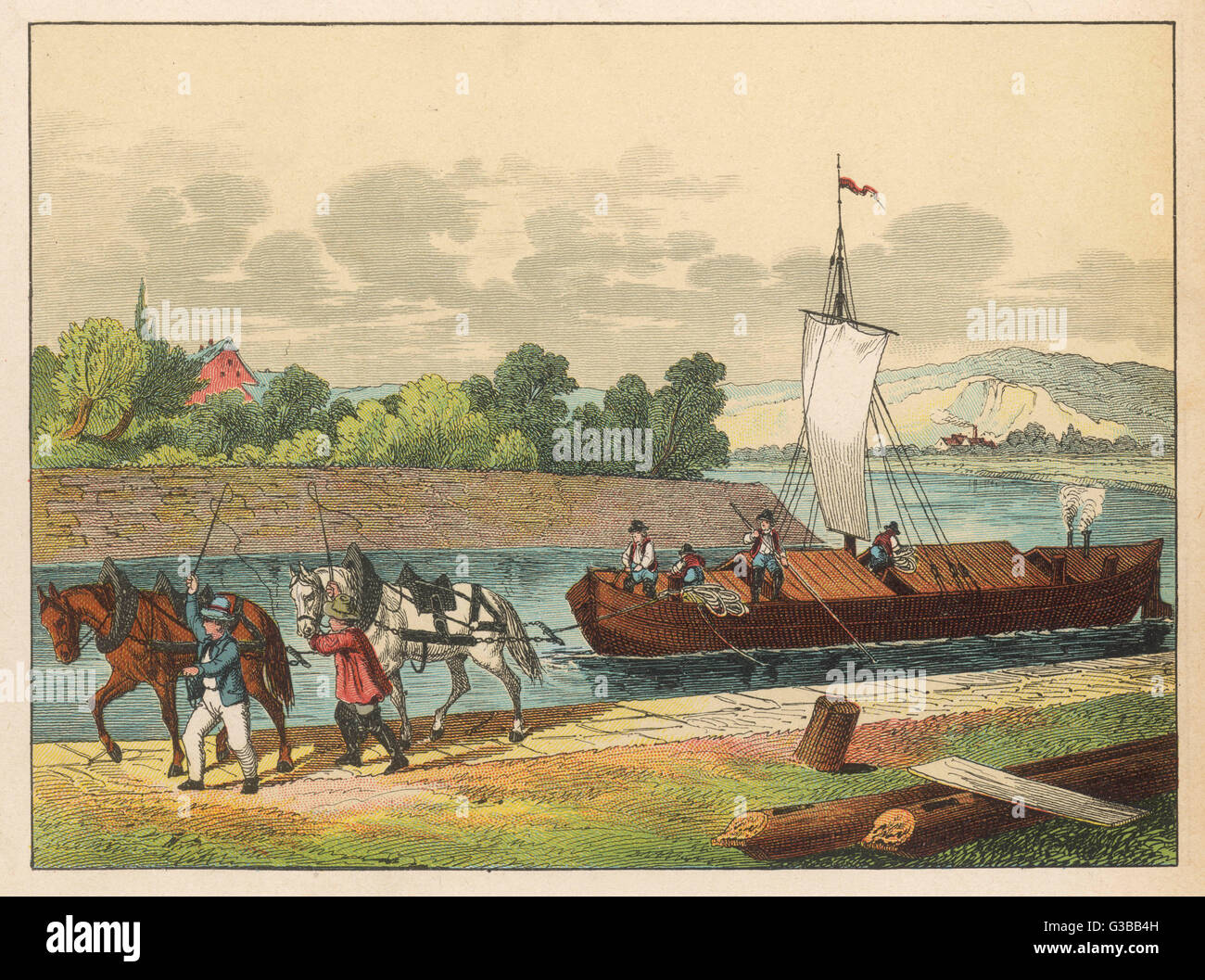 Two horses draw barge along german canal hi-res stock photography and ...