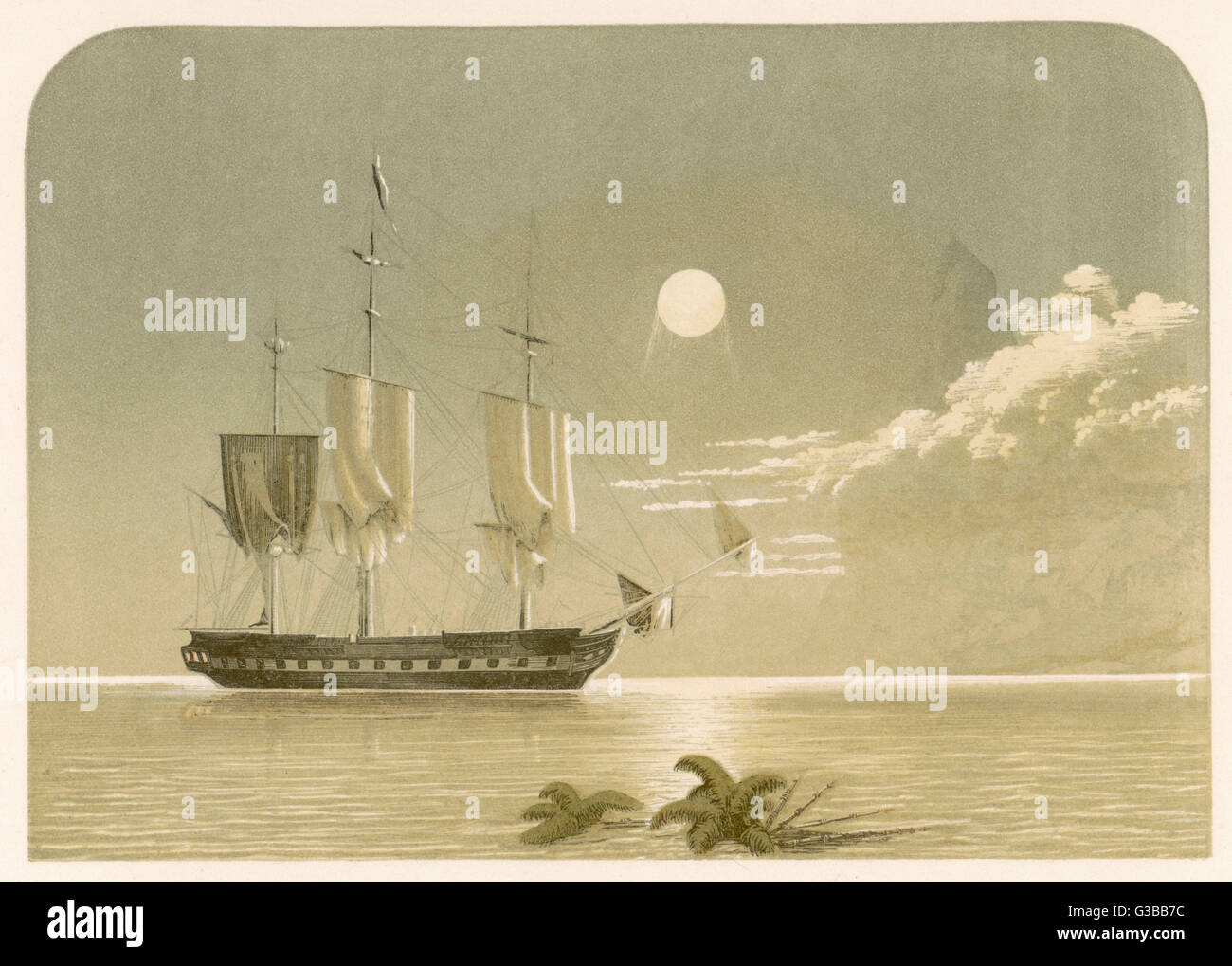 Moonlit Ship in Calm Stock Photo - Alamy