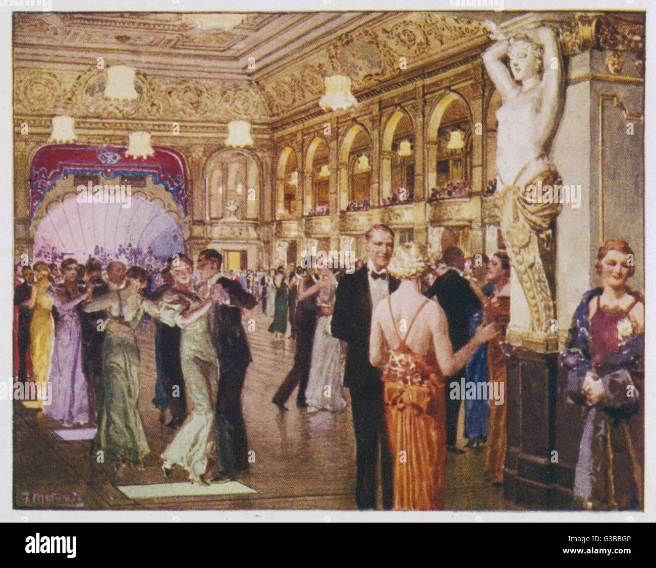 People dancing in the sumptuous Palace Ballroom, Blackpool Date: 1938 ...