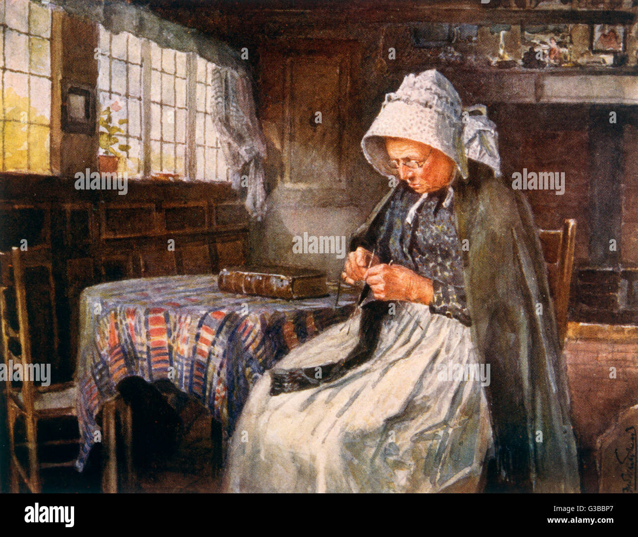 OLD WOMAN KNITTING SOCK Stock Photo - Alamy