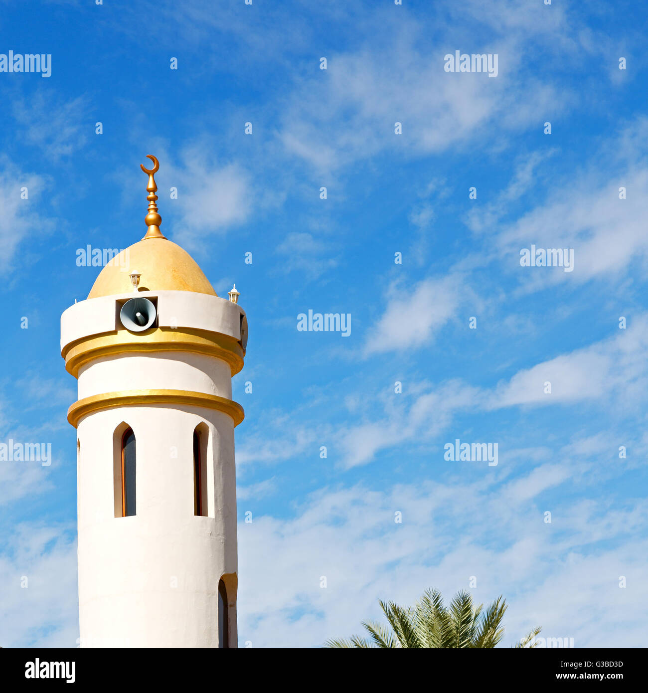 minaret and religion in clear sky in oman muscat the old mosque Stock ...