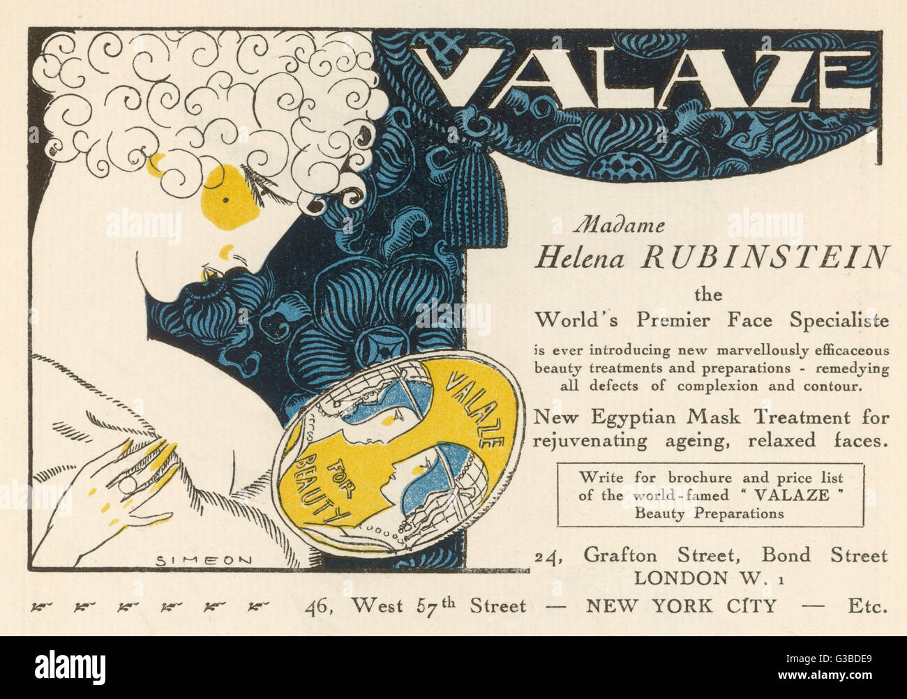 Advertisement for Helena Rubinstein's Valaze beauty cream. Date: 1920 ...
