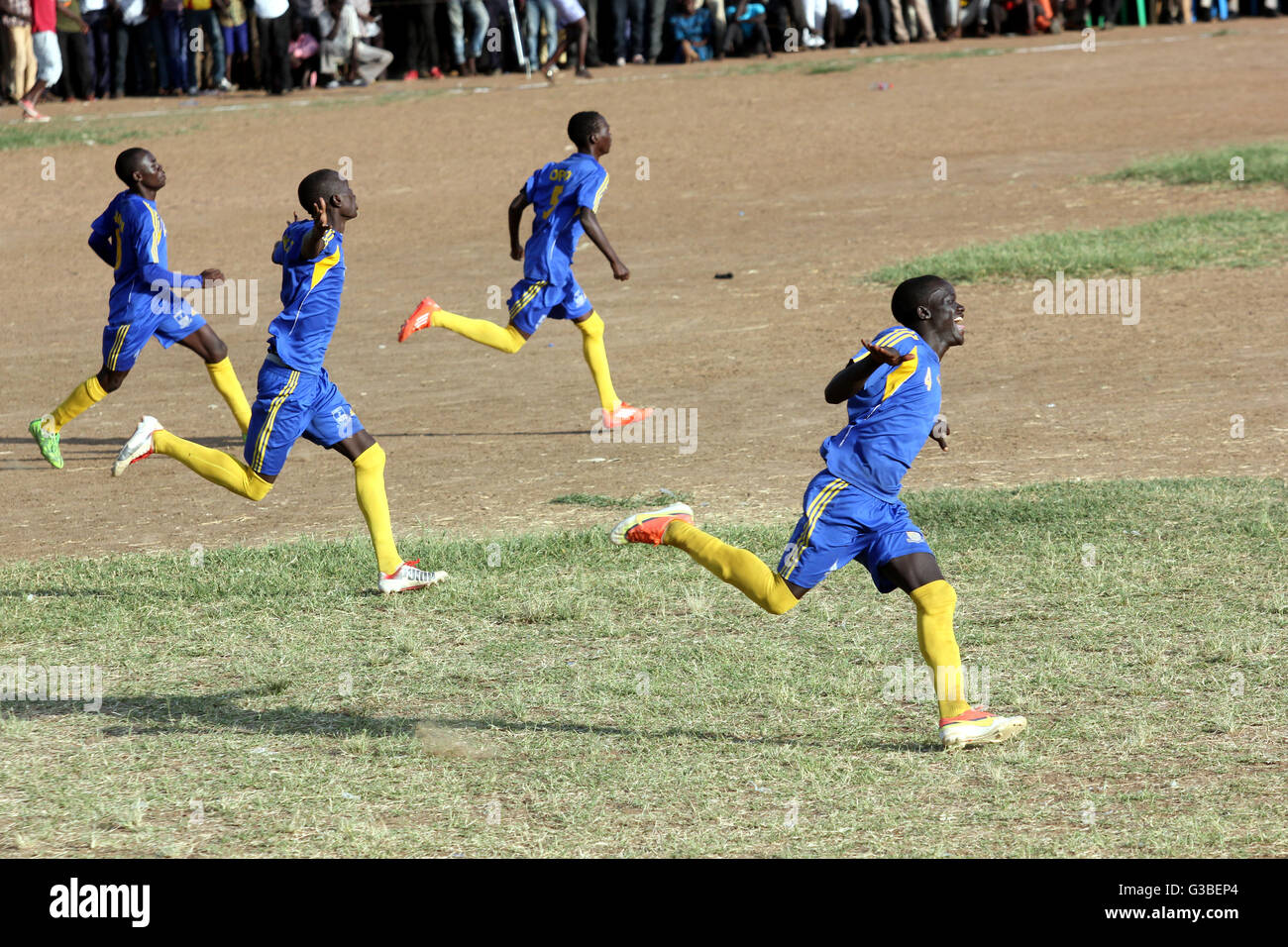 Uganda soccer players jubilate during the Uganda Copa Coca-Cola ...