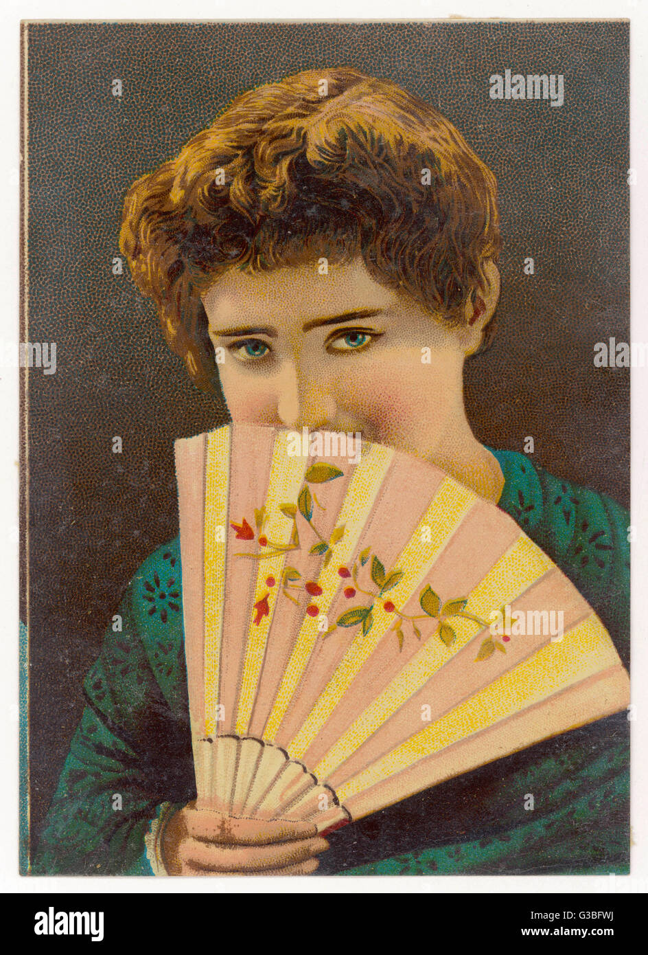 Girl Hides Behind a Fan Stock Photo - Alamy