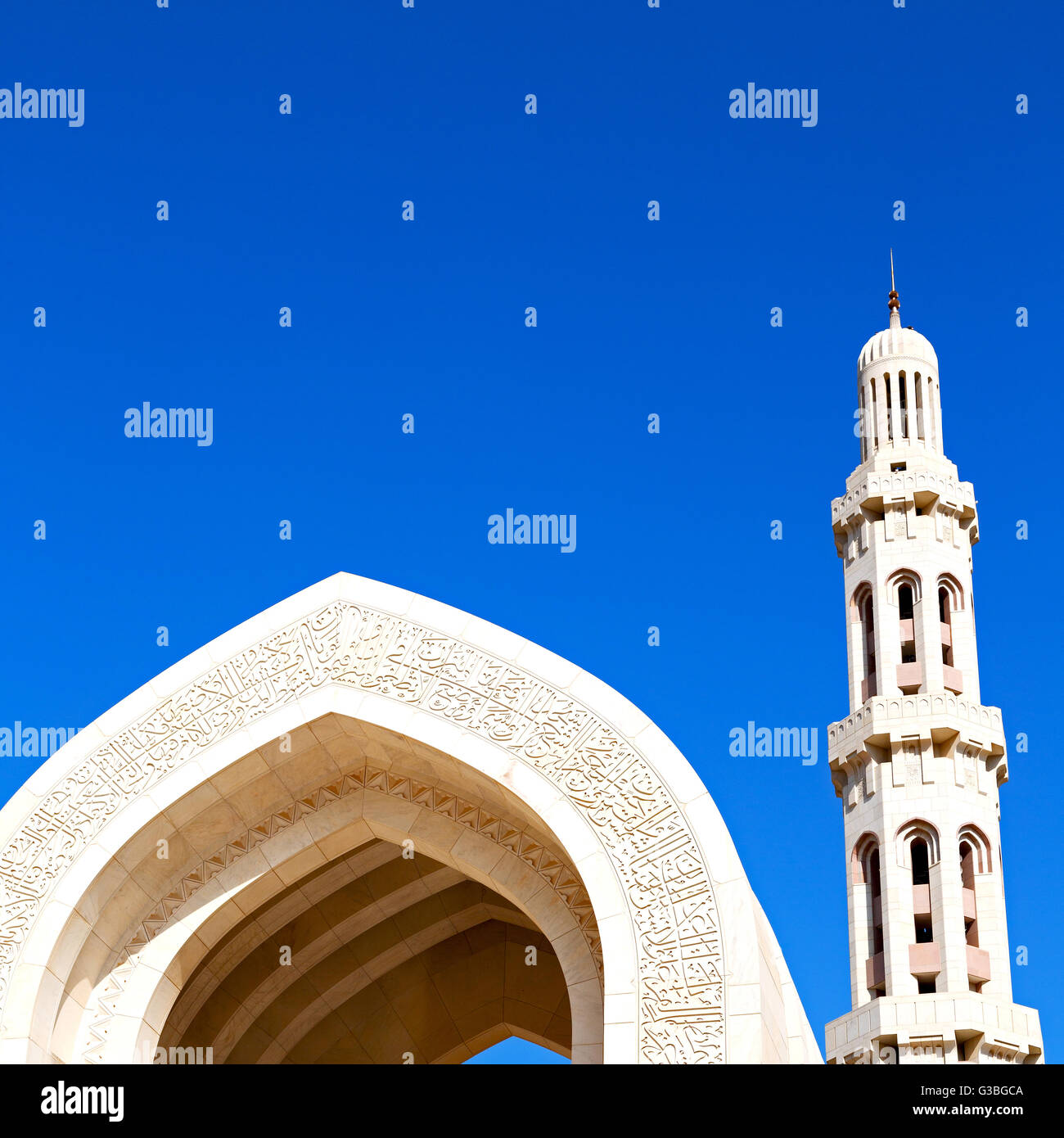 minaret and religion in clear sky in oman muscat the old mosque Stock ...
