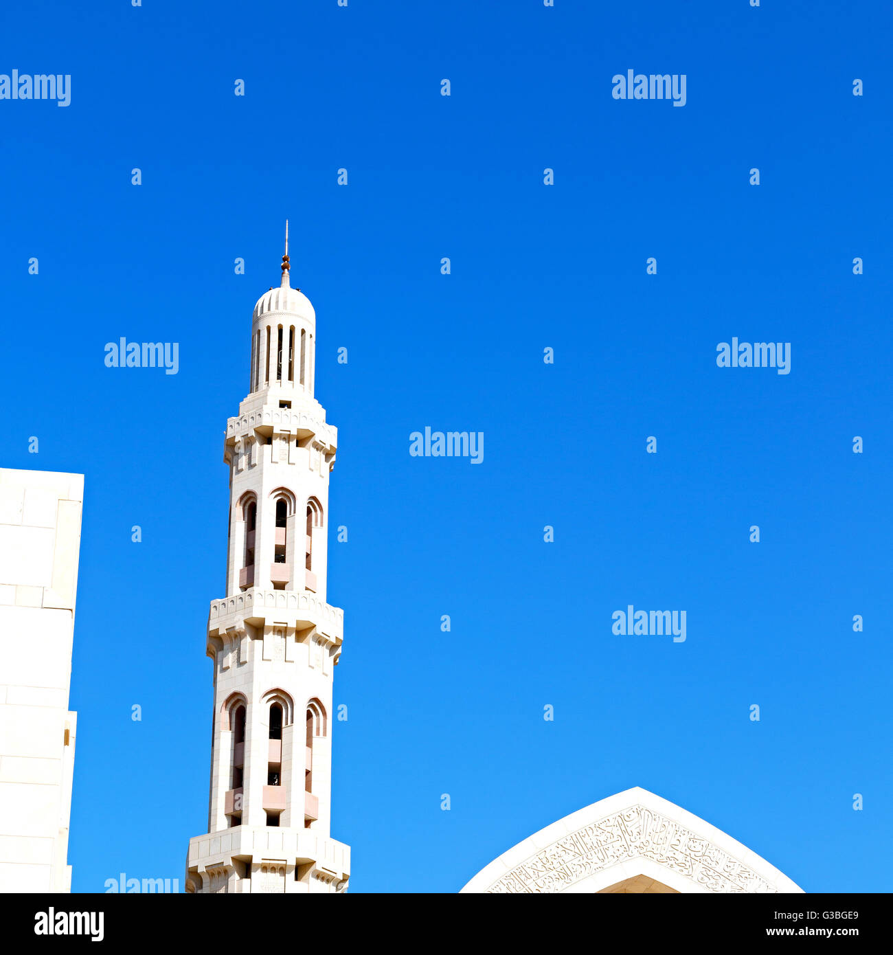 minaret and religion in clear sky in oman muscat the old mosque Stock ...