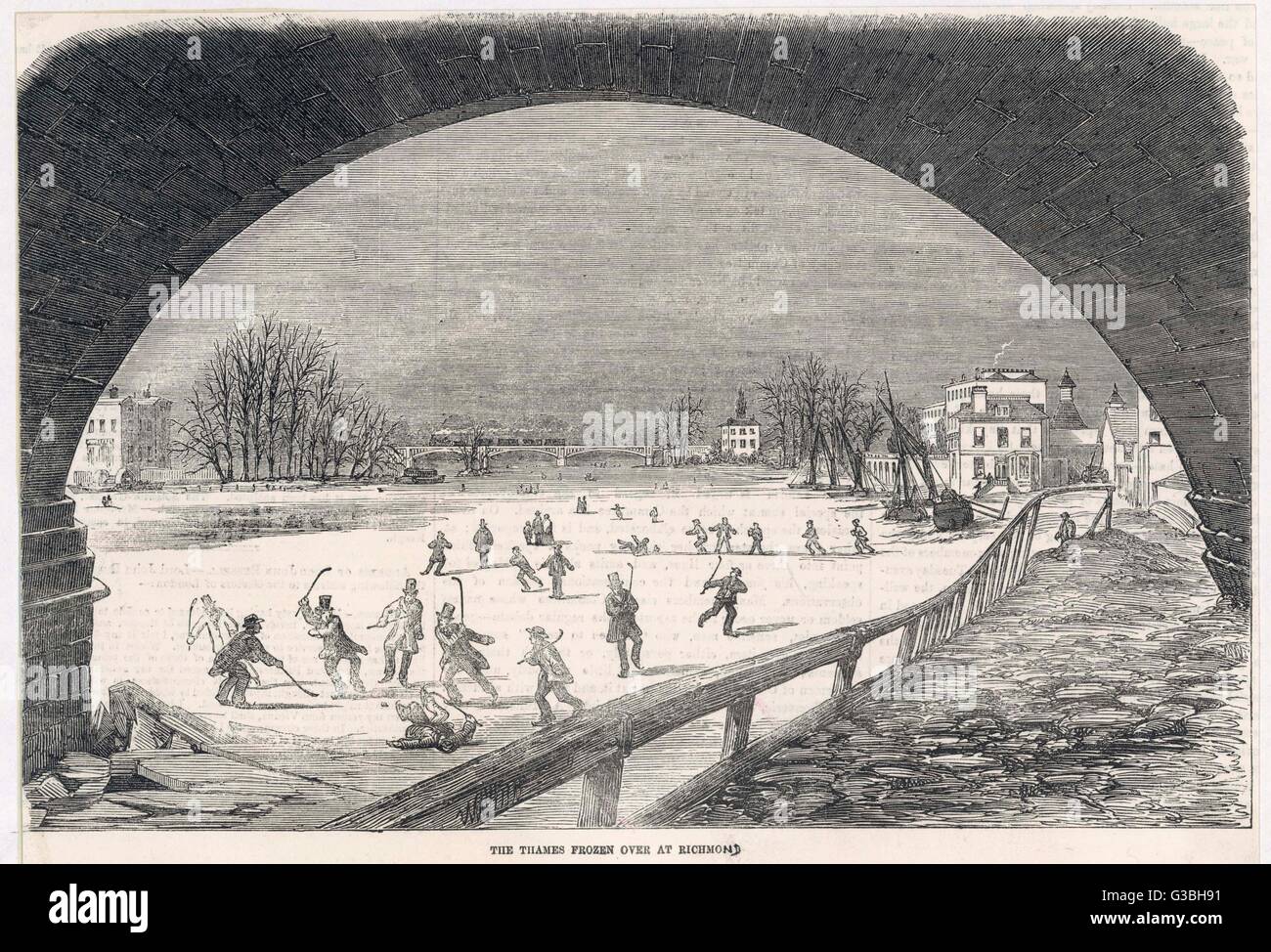 Thames frozen at Richmond 1855 Stock Photo - Alamy