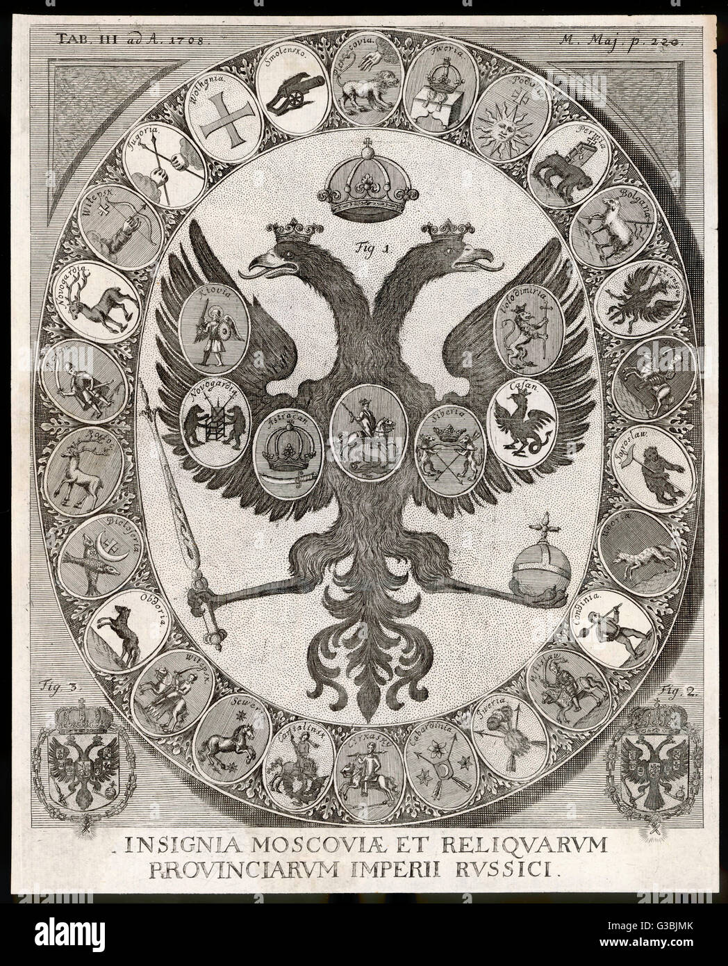 The Russian Imperial two- headed eagle surrounded by heraldic devices ...