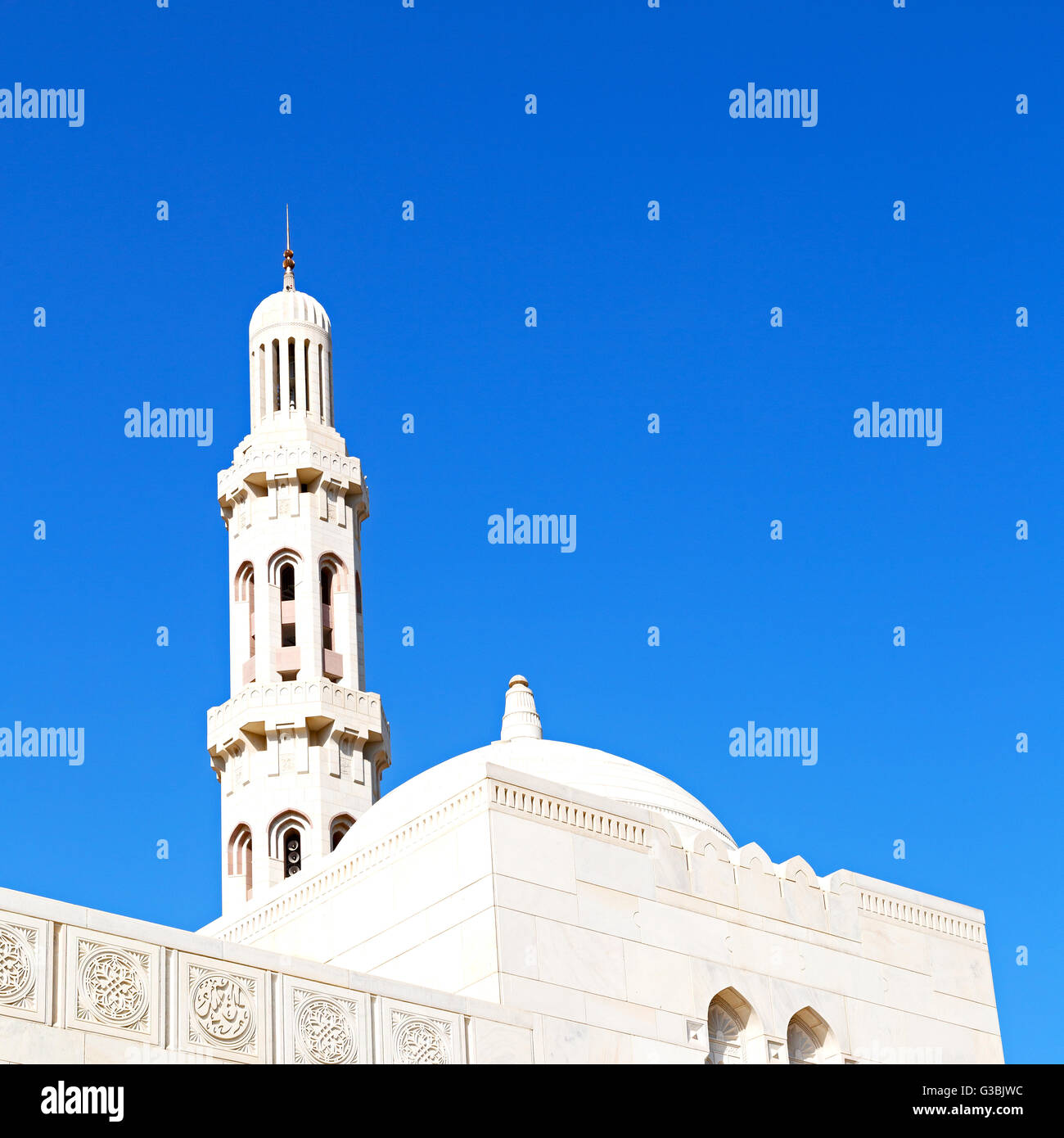 minaret and religion in clear sky in oman muscat the old mosque Stock ...