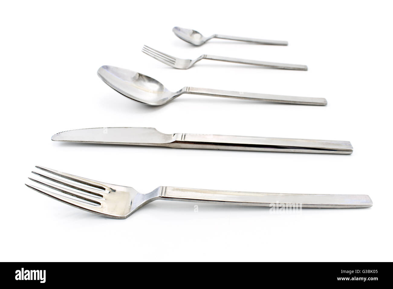 Cutlery set with Fork, Knife and Spoon isolated on white Stock Photo ...