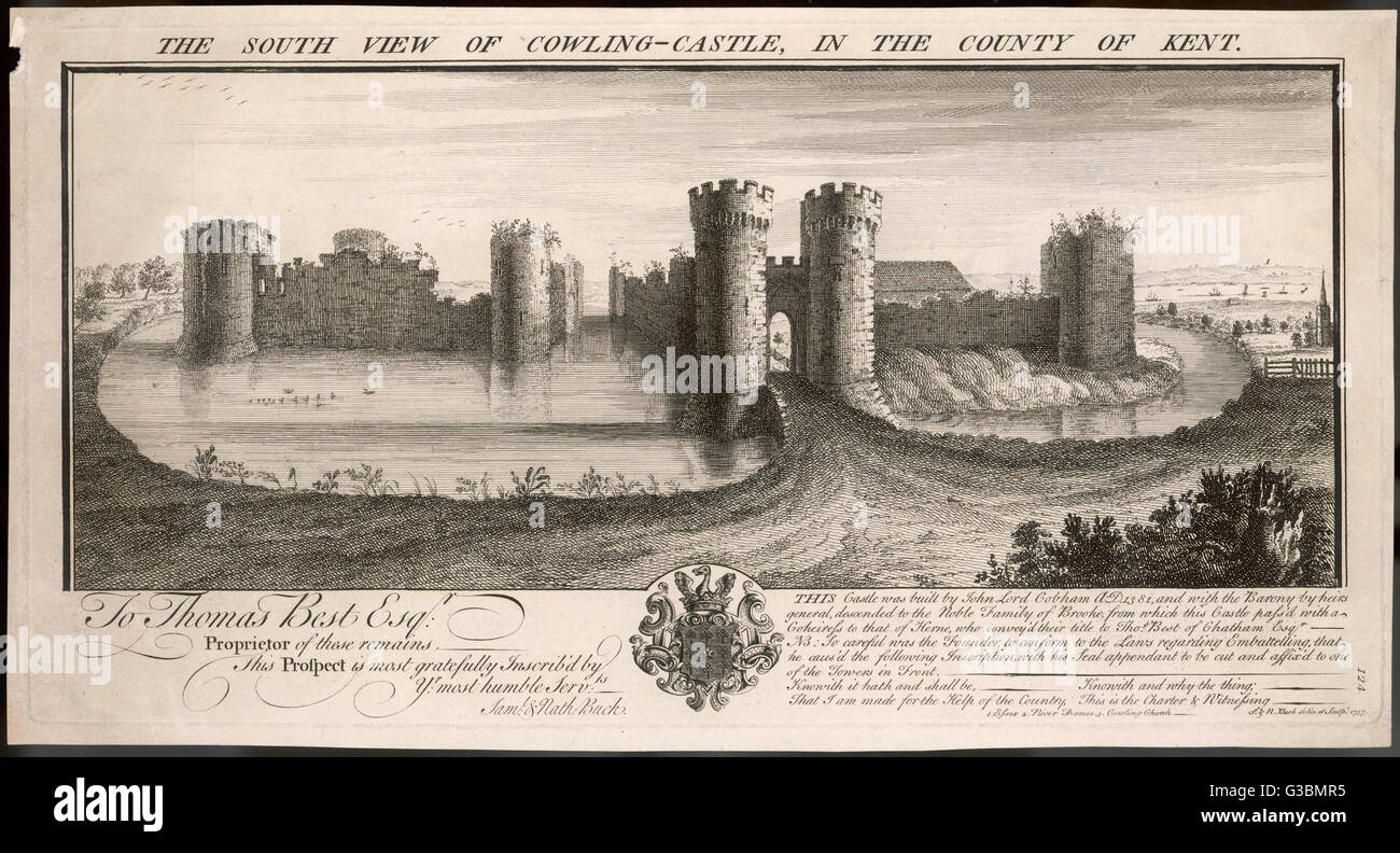 South view of Cowling Castle, near Rochester, Kent, England. Built by ...