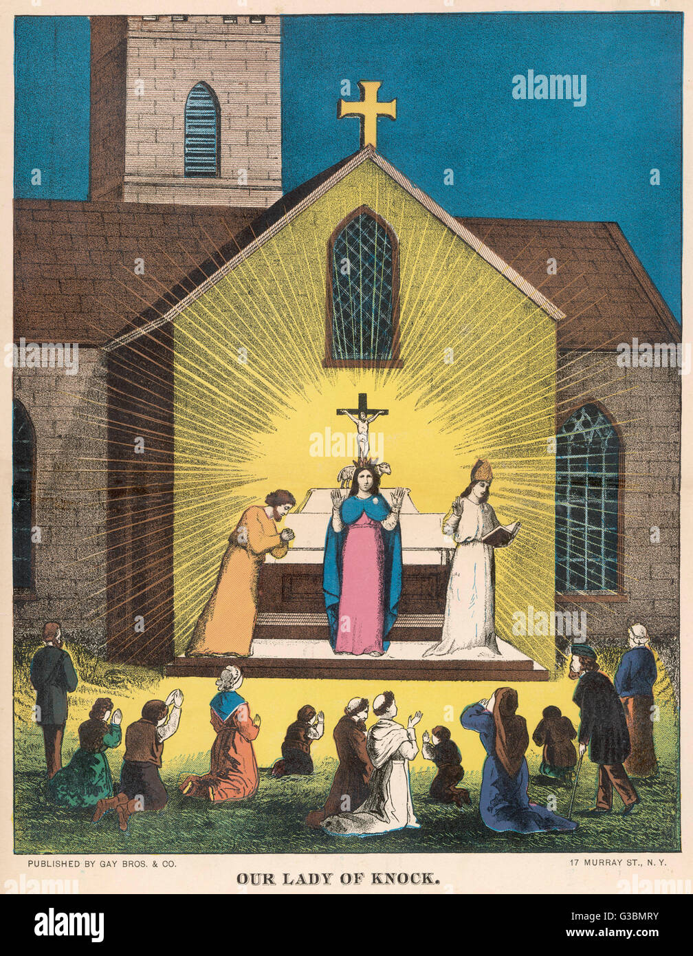 Apparitions of Mary, Joseph and John the Evangelist appear on the wall ...