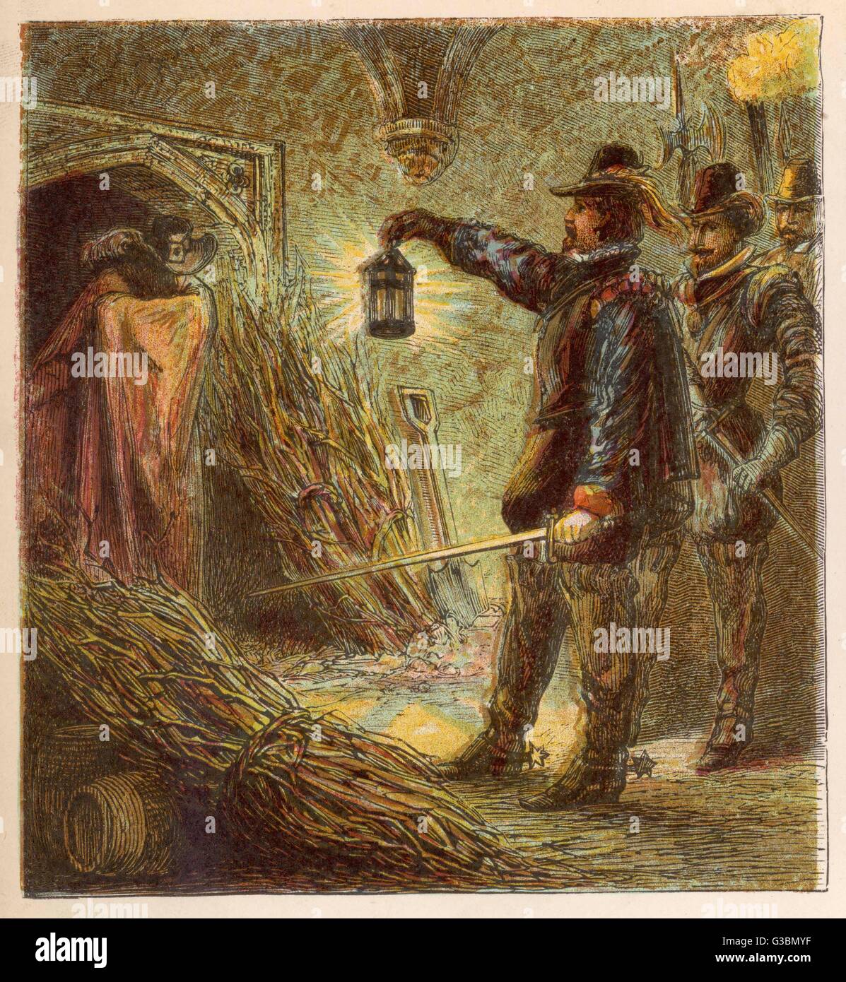 Guy Fawkes is discovered in the vaults under Parliament house and is ...