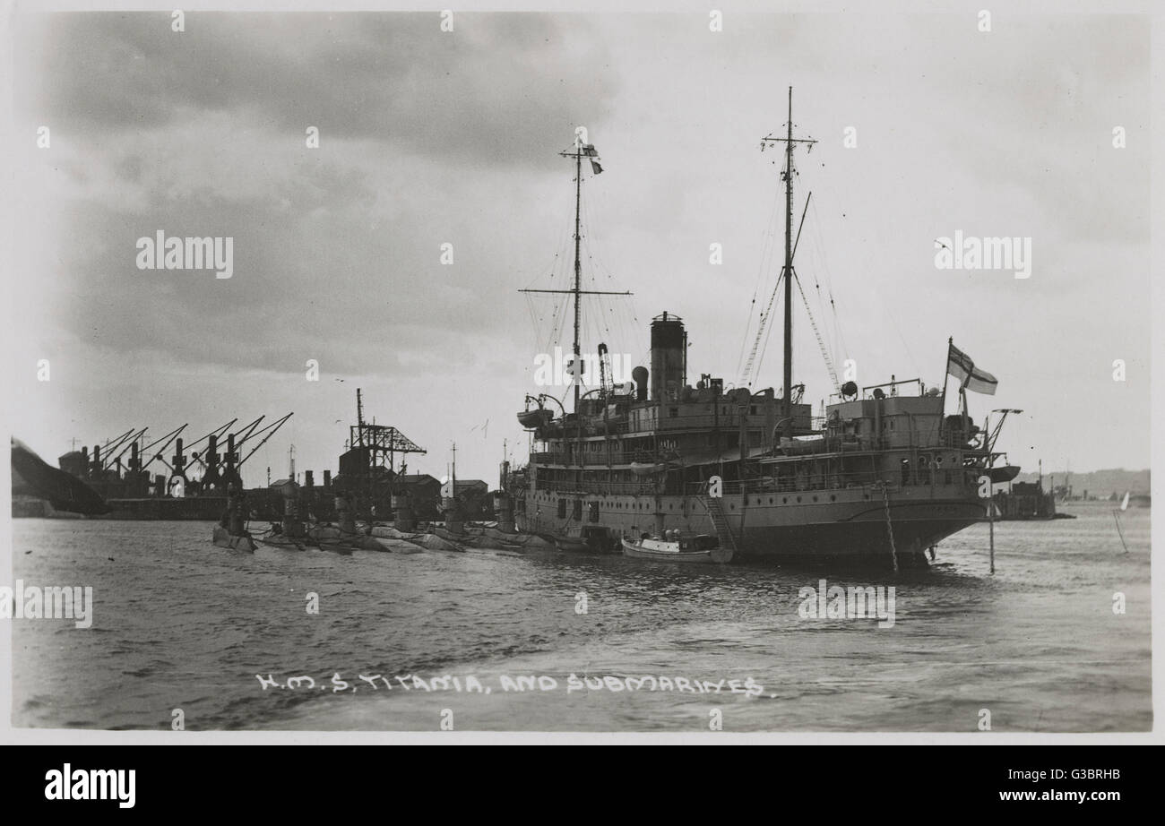 HMS Titania, British submarine depot ship, WW1 Stock Photo - Alamy