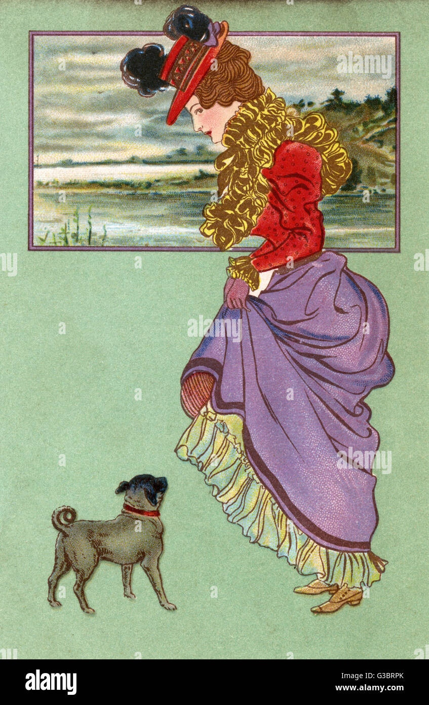 Lady with pug dog Stock Photo - Alamy
