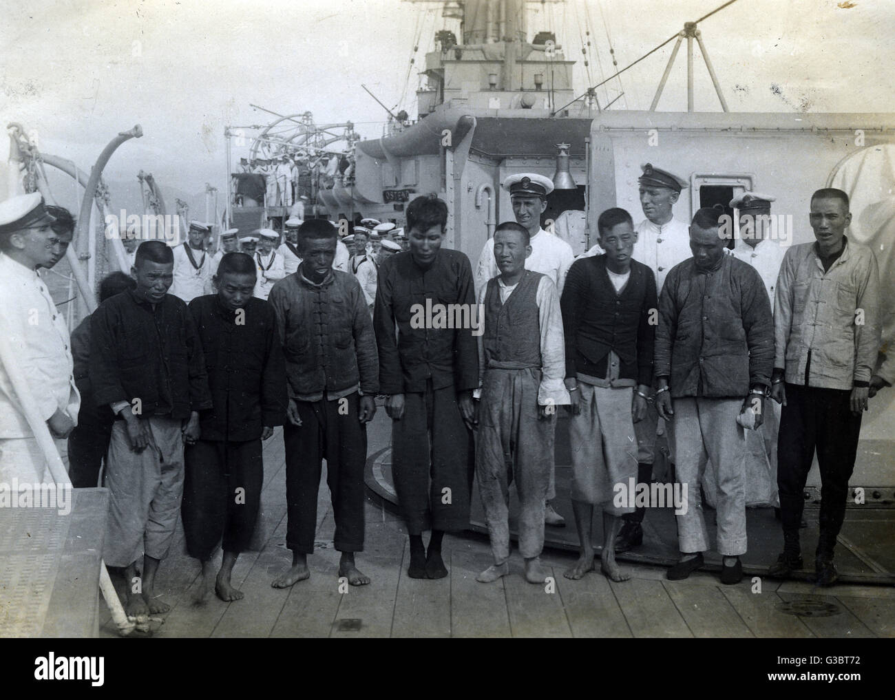 HMS Bluebell, British Acacia class sloop, with prisoners Stock Photo ...