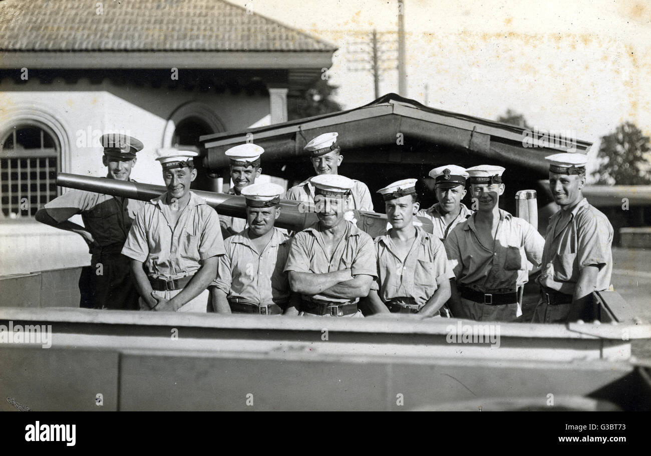 Crew of HMS Berwick, British heavy cruiser Stock Photo - Alamy