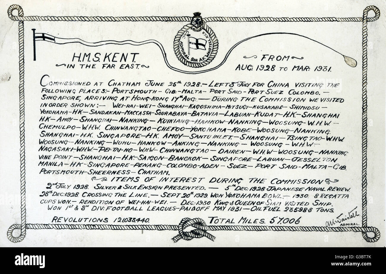 HMS Kent (54), British County class heavy cruiser, Far East Commission ...