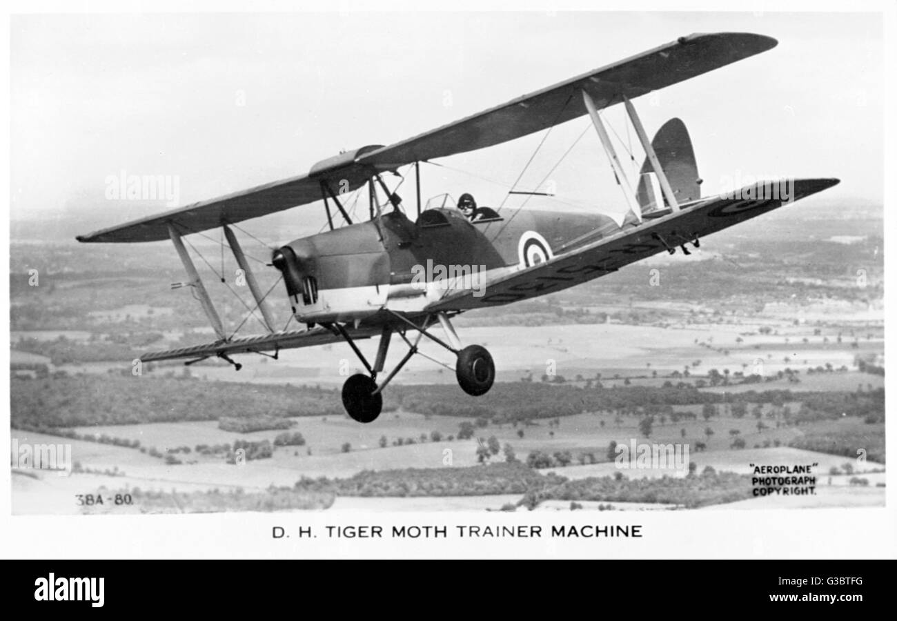 De Havilland Tiger Moth British trainer biplane. Date: 1930s Stock ...