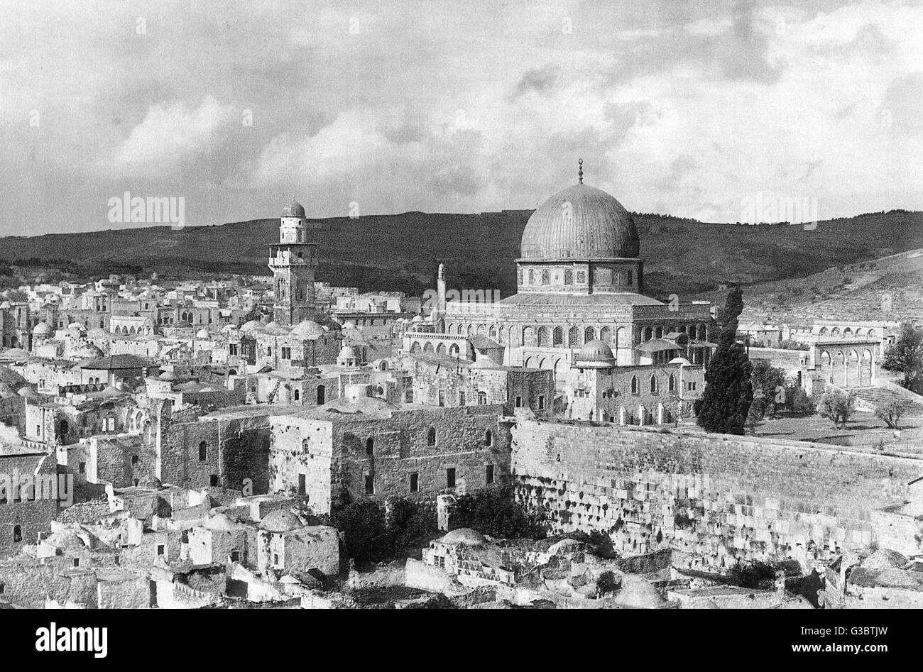 Dome of the Rock and Wailing Wall, Jerusalem. Date: 1920s Stock Photo ...