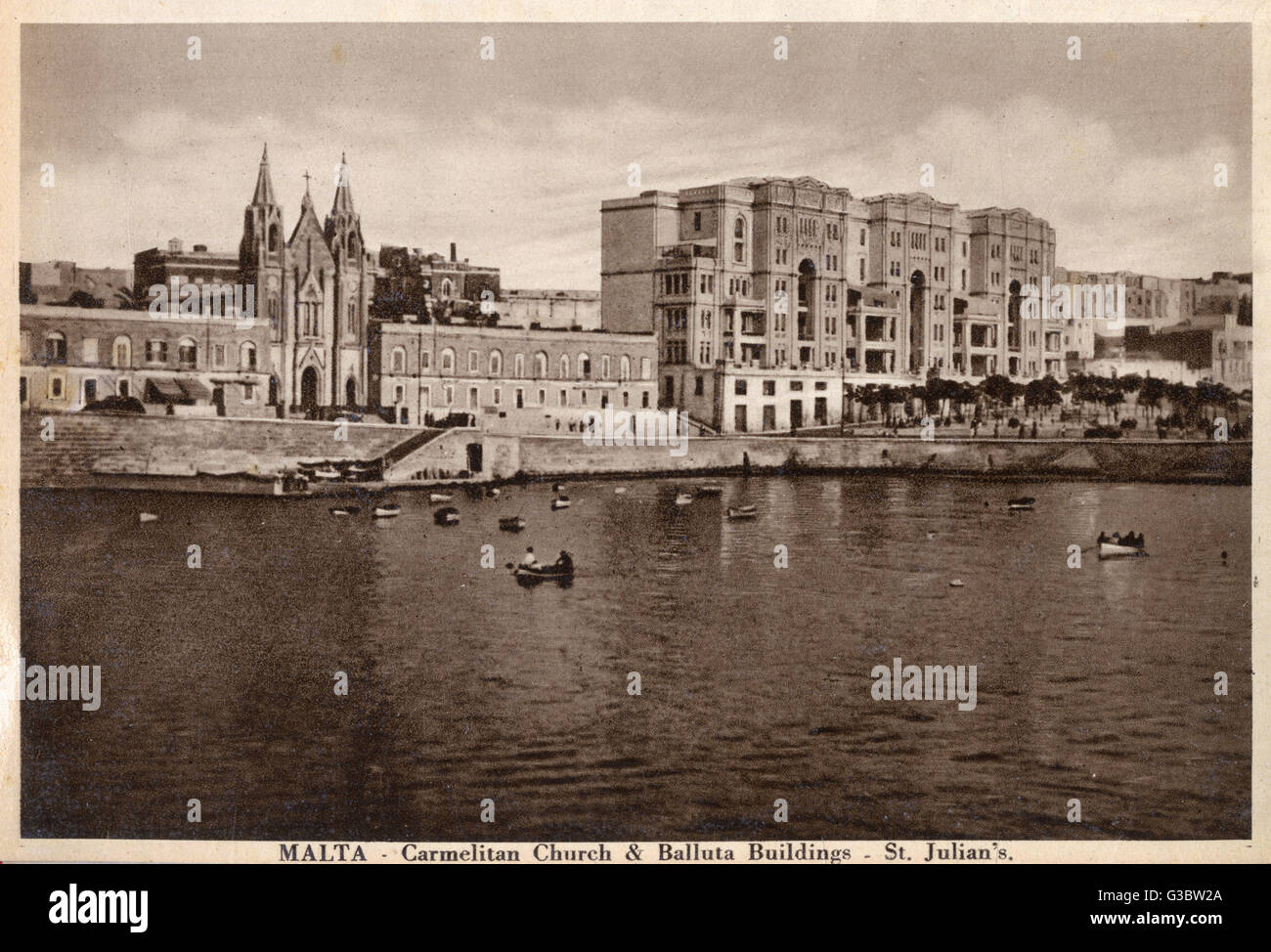 Malta - Carmelite Church and Balluta Buildings, St Julian's Stock Photo ...