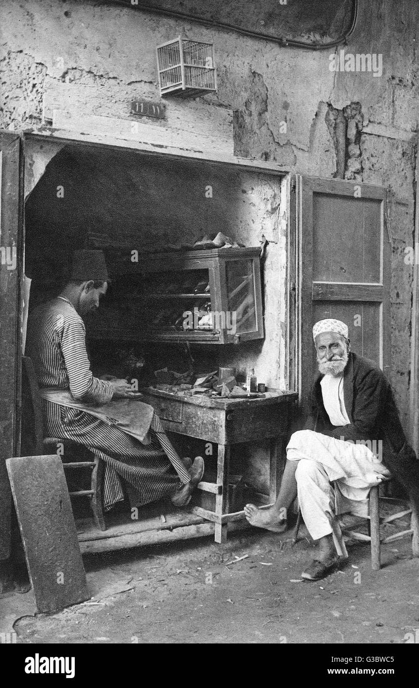 Bootmaker at work, Jaffa, Western Israel Stock Photo - Alamy
